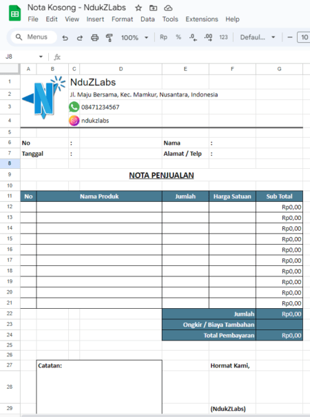 Template Nota Penjualan Yang Bisa Kamu Download dan Edit Secara Gratis