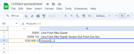 Fungsi Terbilang Rupiah dengan / tanpa koma di Google Spreadsheet